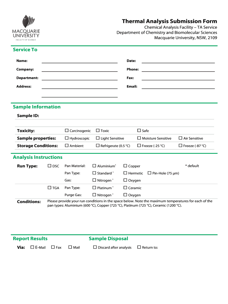 Fillable Online Thermal Analysis Submission Form - Macquarie University ...