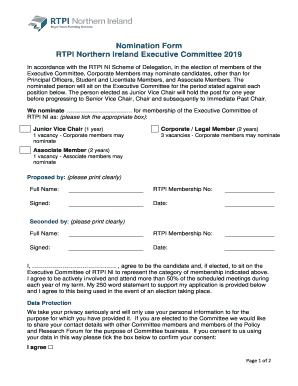 Fillable Online Nomination Form RTPI Northern Ireland Executive ...