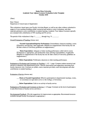Fillable Online Academic Year Adjunct Lecturer Evaluation Letter ...