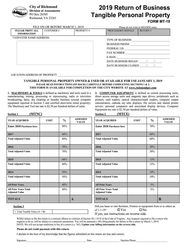 Fillable Online 2019 Return of Business Tangible Personal Property Fax ...