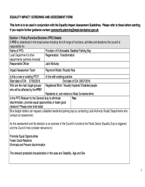 Fillable Online EQUALITY IMPACT: SCREENING AND ASSESSMENT FORM This ... Fax Email Print - pdfFiller