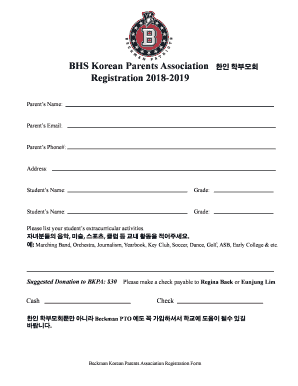 Fillable Online BHS Korean PTO Registration Form Fax Email Print ...