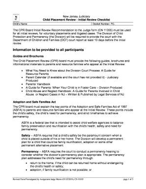 Fillable Online Child Placement Review - Initial Review Checklist Fax ...