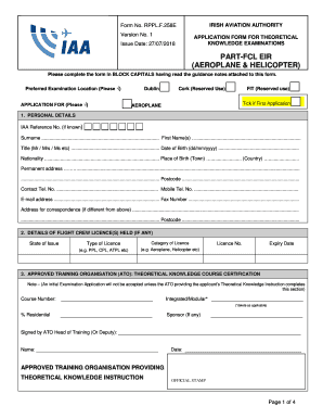 Fillable Online Application Form for PPL Examination - Irish Aviation ...