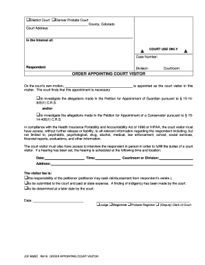 Fillable Online ORDER APPOINTING COURT VISITOR Fax Email Print - pdfFiller