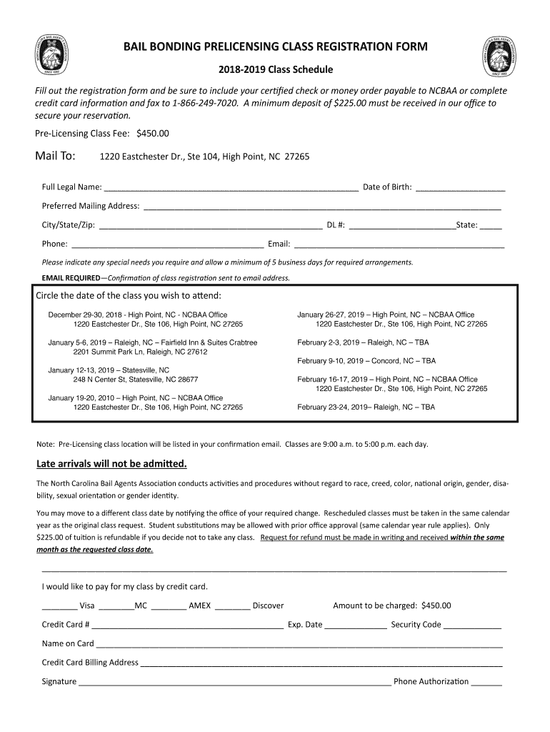 Fillable Online BAIL BONDING PRELICENSING CLASS REGISTRATION FORM Fax Email Print - pdfFiller