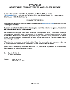 Fillable Online SOLICITATION FOR QUOTES FOR MOBILE LITTER FENCE Fax ...