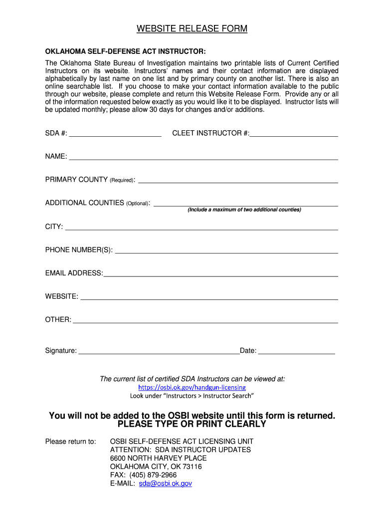 Fillable Online WEBSITE RELEASE FORM You will not be added to the OSBI ...