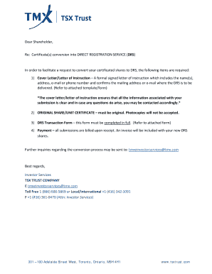 Fillable Online Re: Certificate(s) conversion into DIRECT REGISTRATION ...