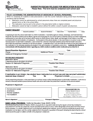 Fillable Online Medication Authorization Form - Oak Park and River ...