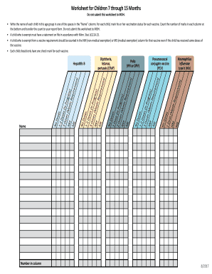 Fillable Online Child care immunization report worksheets. Worksheets ...