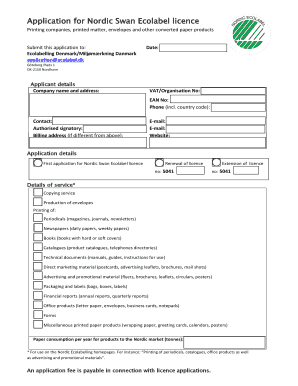 Fillable Online Application for Nordic Swan Ecolabel licence Fax Email ...