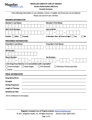 Fillable Online MCC of VA Service Authorization Form. Growth Hormone SA Form Fax Email Print ...