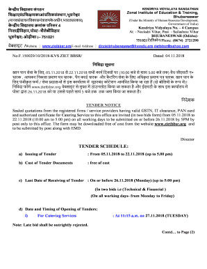 Fillable Online TENDER SCHEDULE - zietbbsr.org Fax Email Print - pdfFiller
