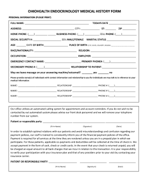 Fillable Online ohiohealth endocrinology medical history form - Millhon ...