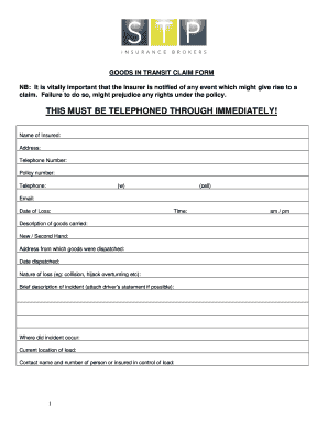 Fillable Online STP GIT Claim form Fax Email Print - pdfFiller