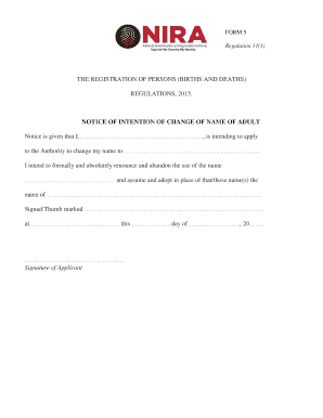 Fillable Online Form 5 Notice of Intention of Change of Name of Adult ...