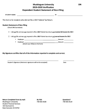 Fillable Online Dependent Student Statement of Non-Filing Fax Email ...