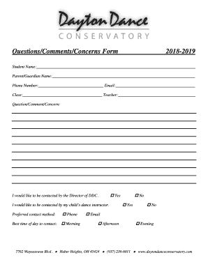 Fillable Online Questions/Comments/Concerns Form Fax Email Print ...