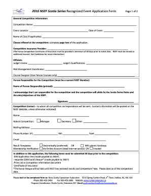 Fillable Online 2016 NSEF Scotia Series Recognized Event Application ...