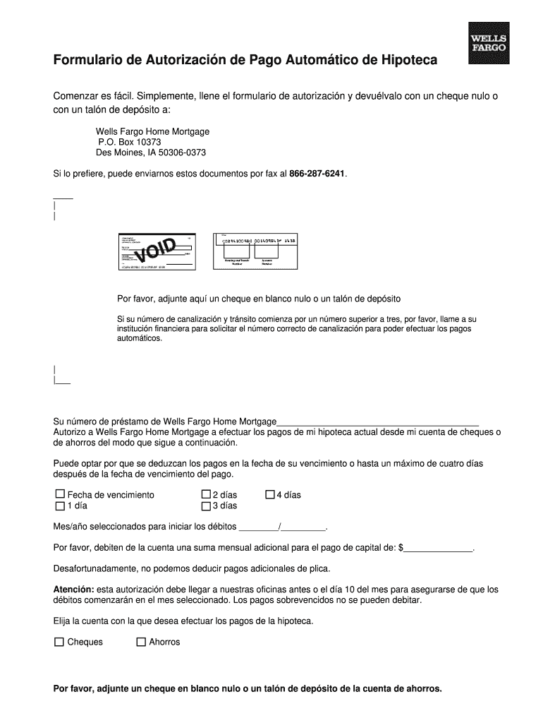 Fillable Online Automatic Mortgage Payment Authorization Form Wells Fillable Online Automatic Mortgage Payment Authorization Form Wells