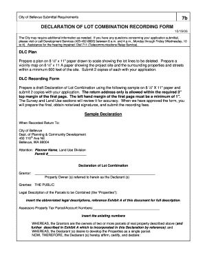 Fillable Online bellevuewa DECLARATION OF LOT COMBINATION RECORDING ...