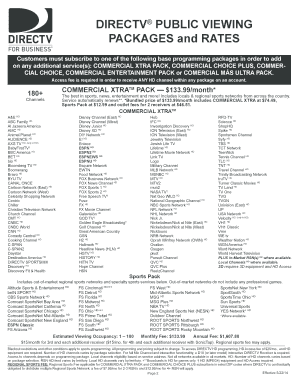 Fillable Online DIRECTV PUBLIC VIEWING PACKAGES and RATES Fax Email ...