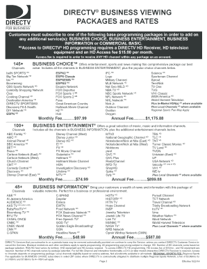 Fillable Online DIRECTV BUSINESS VIEWING PACKAGES and RATES Fax Email ...