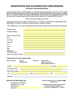 Fillable Online transportationlaw REGISTRATION AND AUTHORIZATION FORM ...