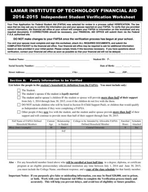 Fillable Online lit Independent Verification Form - Lamar Institute of ...