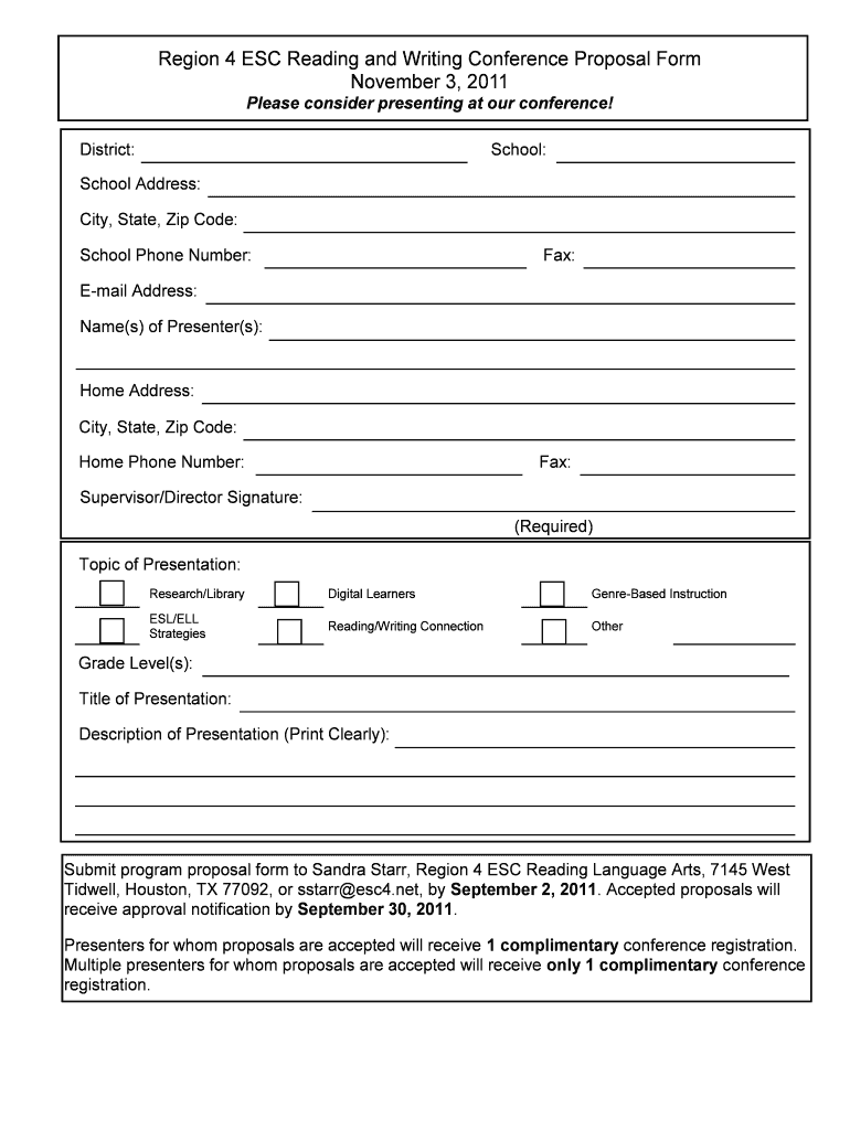 Fillable Online esc4 Region 4 ESC Reading and Writing Conference ...