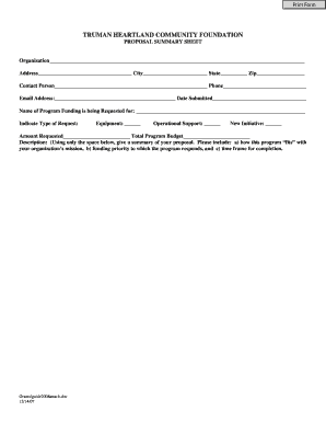 Fillable Online thcf Community Grants Funds Proposal Summary Sheet ...