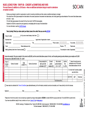 Fillable Online MUSIC LICENCE FORM - TARIFF 5B CONCERT at ... - Socan ...