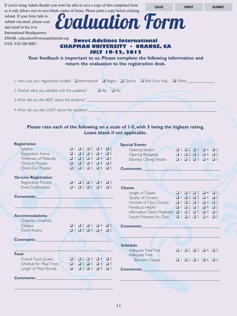 Fillable Online sweetadelineintl Evaluation Form - Sweet Adelines ...
