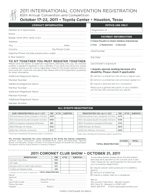 Fillable Online sweetadelineintl 2011 international convention registration - Sweet Adelines ...