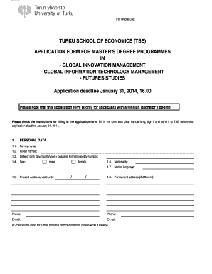 Fillable Online TURKU SCHOOL OF ECONOMICS (TSE) Fax Email Print - pdfFiller