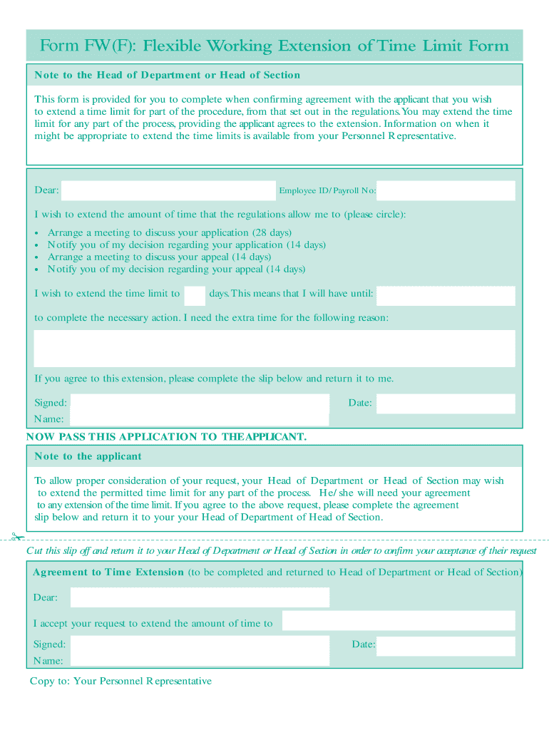 Fillable Online dur ac Form FW(F): Flexible Working Extension of Time ...