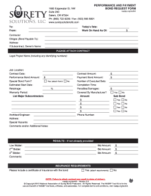 Fillable Online Performance and payment bond request form - Surety ...