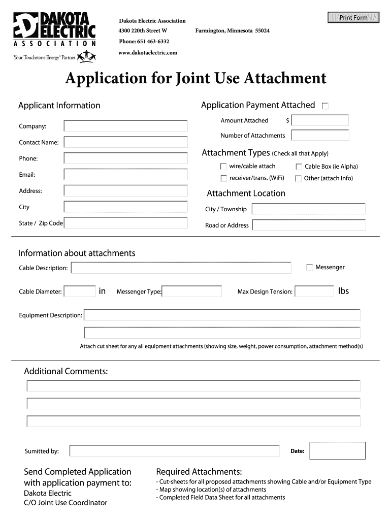 Fillable Online Application for Joint Use Attachment - Dakota Electric Association Fax Email ...
