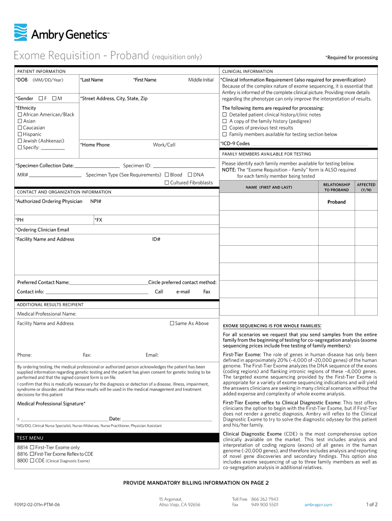 Fillable Online Exome Requisition - Proband (requisition only) - Ambry ...