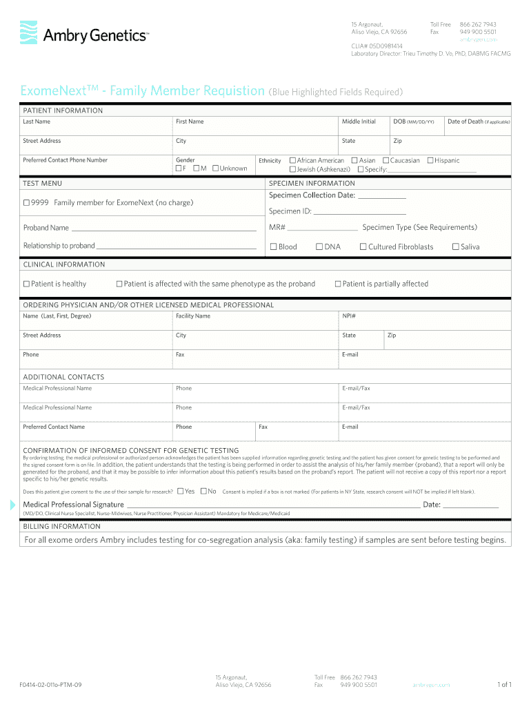 Ambry Genetics Forms - Fill Online, Printable, Fillable, Blank | pdfFiller