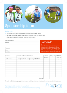 Fillable Online Sponsorship form In the UK: Prostate cancer is the most ...