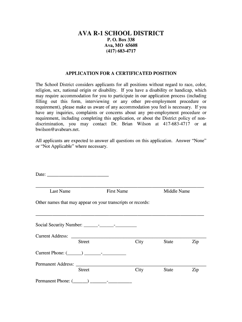 Fillable Online AVA R-1 SCHOOL DISTRICT Fax Email Print - pdfFiller