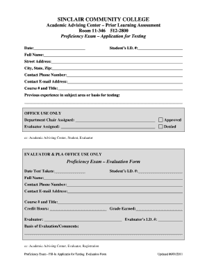 Fillable Online sinclair Proficiency Examination Permission Form ...