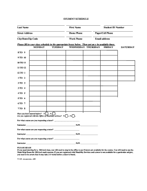Fillable Online sinclair Please fill in your class schedule in the appropriate boxes below ...