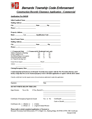 Fillable Online bernards Construction Records Clearance Application ...