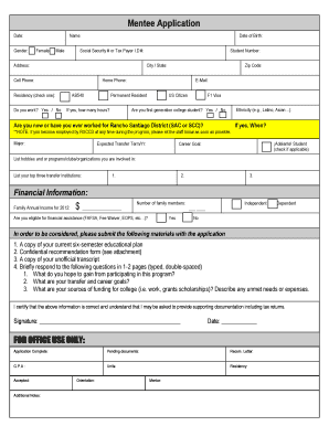 Fillable Online Mentee Application PROGRAM INFORMATION: The Santa Ana ...