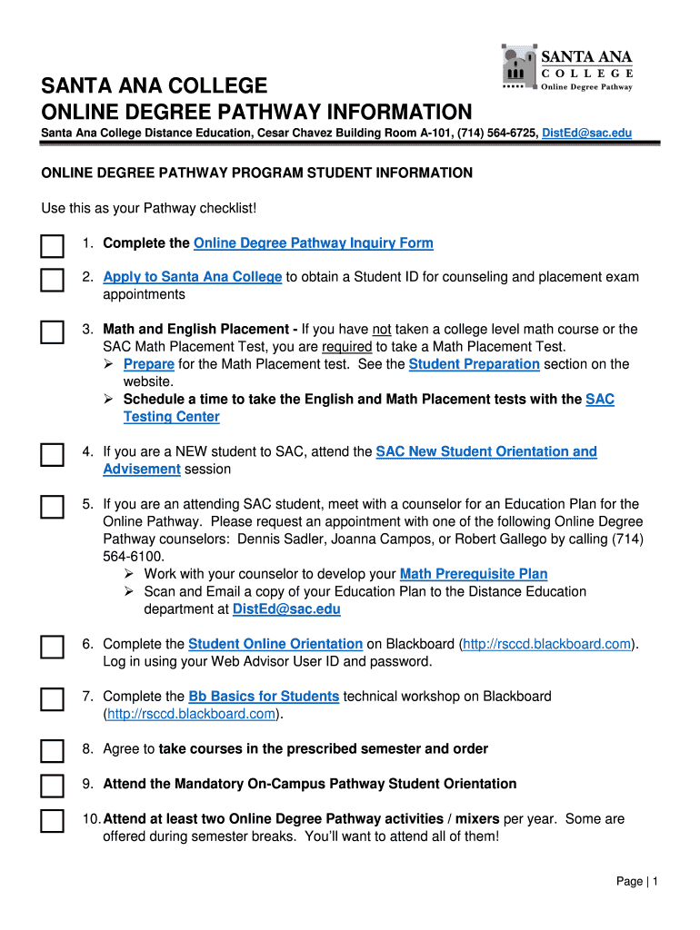 Fillable Online sac Print out and use the Online Pathway Checklist ...