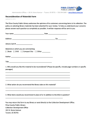 Fillable Online library pima Reconsideration of Materials Form - Pima ...