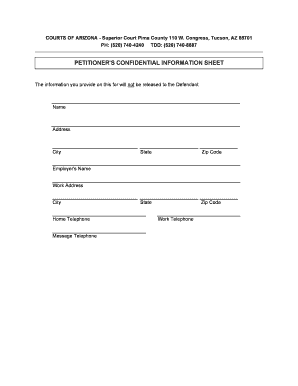 Fillable Online sc pima Confidential Information Sheet - Arizona ...